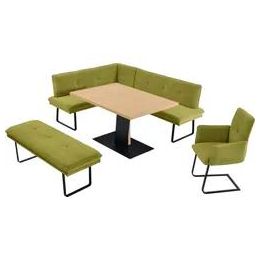 K+w Komfort & Wohnen Essgruppe K+W KOMFORT & WOHNEN "Giacomo III", grün (olive,), Flachgewebe Aquaclean 910, Ansteckplatte, Langer Schenkel rechts, Sitzmöbel-Sets, Essgruppe, wahlweise links oder rechts langer Schenkel 207cm, Freischwingersessel