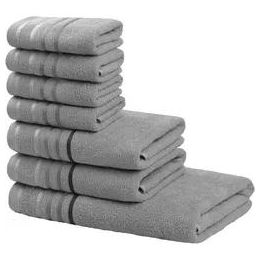 Handtuch Set my home "Niki, Duschtuch, Handtücher und Gästetücher", grau (dunkelgrau), 7, Walkfrottee, Obermaterial: 100% Baumwolle, Handtuch-Sets, Handtücher mit mehrfarbiger Streifenbordüre, aus 100% Baumwolle, weich