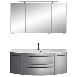 Badmöbel-Set SAPHIR "Serie 7045 2-teilig Mineralmarmor-Waschtisch mit LED-Spiegelschrank", grau (stahlgrau metallic), B:133,2cm H:200cm T:49,8cm, Spanplatte, Kastenmöbel-Sets, Badezimmer-Set 133,2 cm breit, inkl. Türdämpfer, 5 Türen, 2 Schubladen