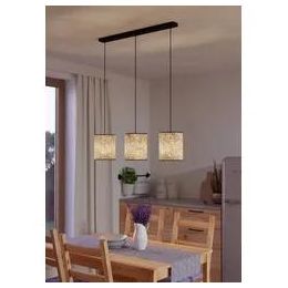 Eglo Hängeleuchte "BUTTERBURN", schwarz (schwarz beige, grün), 3, Ø 0cm H: 110cm, 1 Stk., Leuchten, Pendelleuchte, Esszimmerlampe, Textil mit Birkenblättern, Hängeleuchte