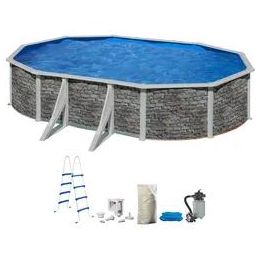 Ovalpool MY POOL BWT, grau, B:300cm H:132cm L:500cm, Schwimmbecken, in moderner Steinoptik, Höhe 132 cm, verschiedene Größen