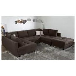 Wohnlandschaft Collection AB "Toni U-Form, B: 298 cm", braun, B:298cm H:44cm T:184cm, 100%Polyester, Sofas, mit Hocker & 3 Zierkissen, Federkern, Topseller