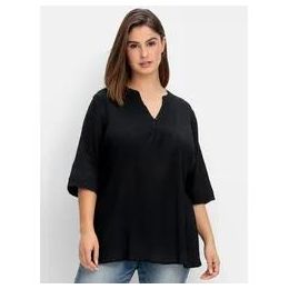 Schlupfbluse sheego, Damen, Gr. 42, schwarz, 100% Baumwolle, unifarben, Rundhals, Blusen