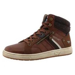 Sneaker Mustang SHOES "Merian", Herren, Gr. 44, braun (cognac), Lederimitat, Textil, used, Basic, Schuhe, High Top Sneaker, Schnürboots mit Reißverschluss