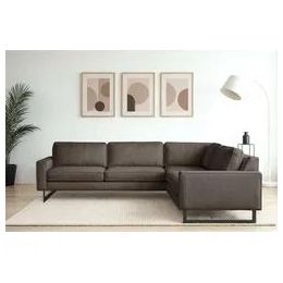 Ecksofa Places of Style "Pinto, XXL, 250/290 cm, langer Schenkel, Ottomane", braun, B:290cm H:85cm T:250cm, 100% Polyester, Sofas, Cord, Chenille, Lederoptik, mit Keder, Metallfüße, Wellenunterfederung
