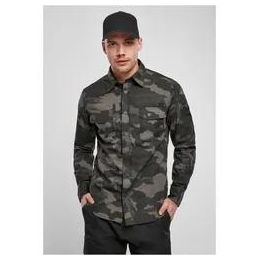 Langarmhemd BRANDIT "Brandit Herren Slim Worker Shirt", Herren, Gr. S, US-Größen, grün (schwarzcamo), 100% Baumwolle, unifarben, normal, Hemden
