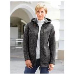 Kapuzenfleecejacke Casual Looks, Damen, Gr. 52, schwarz (schwarz, meliert), 100% Polyester, meliert, unifarben, figurumspielend, Jacken