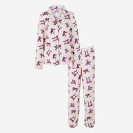 Urban Threads Cremefarbenes Pyjama-Set mit lila Schleifchenmuster