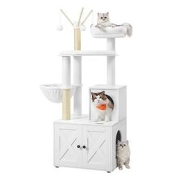 FEANDREA Kratzbaum mit Katzenklo-Schrank 2-in-1 weiß