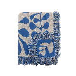 Bloomingville Decke NEVINE Blau Creme Florales Muster 160x130 cm | Gr.: onesize