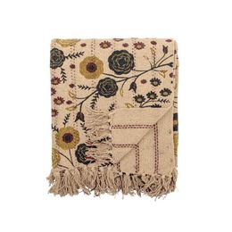 Bloomingville Decke EYDIS Natur mit Blumen Muster und Streifen 160x130 cm | Gr.: onesize
