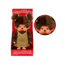 Mädchen im gold Glitter-Kleid | 20 cm | Monchhichi Puppe | zwei Zöpfe | Gr.: onesize