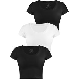 Janice 3 x Damen crop T-Shirt Nantes in Schwarz/Weiß/Schwarz | Gr.: M/L