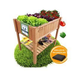 Coemo Hochbeet aus Holz mit Pflanzfolie und Ablage in Natur | Gr.: 120 x 60 cm
