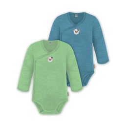 Normani Outdoor Sports 2er Set Unisex Baby Wickelbody Langarm-Strampler in Gr&uuml;n/Blau | Gr.: 86