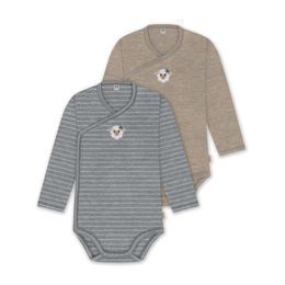 Normani Outdoor Sports 2er Pack Bio Baby-Body Langarm Wickelbody in Grau/Beige | Gr.: 74
