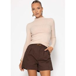 SASSYCLASSY Rippstrickoberteil mit Stehkragen in Beige | Gr.: S