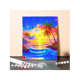 ARTNANAS DIY Malen nach Zahlen Set-"Sonnenuntergang auf der Insel" | Gr.: 30x40 ohne Rahmen