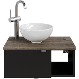 Waschtisch &raquo;Serie 6915 Waschschale mit Unterschrank f&uuml;r G&auml;stebad, G&auml;ste WC&laquo; Keramik-Aufsatzbecken, Waschtischplatte, Waschtischunterschrank, 3 Stk. 