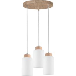 Spot-Light SPOT LIGHT Pendelleuchte &raquo;BOSCO WOOD&laquo; E27 H&auml;ngeleuchte, Naturprodukt aus Eichenholz, Schirm aus Glas eichefarben/wei&szlig;/chromfarben