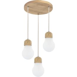 BRITOP LIGHTING Pendelleuchte &raquo;BULB WOOD&laquo; E27 H&auml;ngeleuchte, Naturprodukt aus Eichenholz, Schirme aus Glas, k&uuml;rzbar eichefarben/wei&szlig;/chromfarben