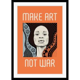 queence Bild »MAKE ART NOT WAR« Figuren Frau Kunst Peace-Zeichen Schriftzug Sprüche & Texte HD Premium Poster-Druck inkl. Holzrahmen...