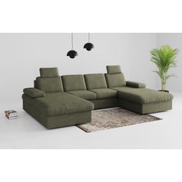 Sit & More SIT&MORE Wohnlandschaft »Moreno U-Form, B: 309 cm« mit Armteilverstellung, optional Bettfunktion olive