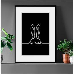 queence Bild »Felix« Hase Hasen Haustiere Kunst Modern 1 Stk. tlg. HD Premium Poster-Druck inkl. Holzrahmen Farbe Rahmen: schwarz + Farbe...