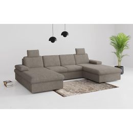Sit & More SIT&MORE Wohnlandschaft »Moreno U-Form, B: 309 cm« mit Armteilverstellung, optional Bettfunktion taupe