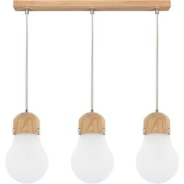 BRITOP LIGHTING Pendelleuchte &raquo;BULB WOOD&laquo; E27 H&auml;ngeleuchte, Naturprodukt aus Eichenholz, Schirme aus Glas, k&uuml;rzbar eichefarben/wei&szlig;/chromfarben