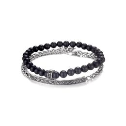 Kingka Armband Set »SB-S2222SAG« mit Achat edelstahlfarben-schwarz + schwarz 21,5 cm Herrenschmuck im lässigen Stil