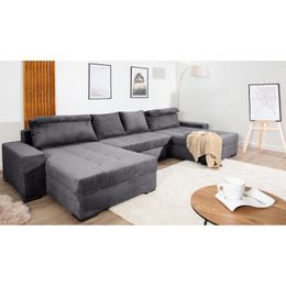 Collection AB Wohnlandschaft »Josy XXXL-Relax U-Form, B: 352 cm« mit Bettfunktion, Bettkasten & 2 Nackenkissen, Federkern schiefer