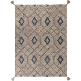 FLAIR RUGS Wollteppich »Diego aus 100% Wolle, mit Quasten« rechteckig 40 mm Höhe fußbodenheizungsgeeignet, Boho Look, Wohnzimmer, Schlafzimmer grau...
