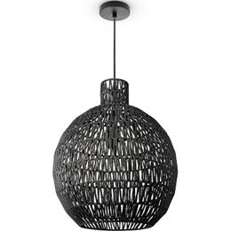Paco Home Pendelleuchte »ULLA« E27 Lampe Papier Pendellampe Rustikal Korb LED Boho Rattan Optik E27 Schwarz