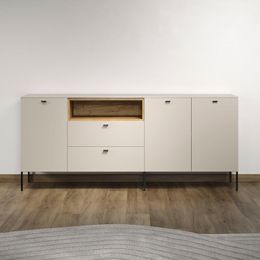 Places of Style Sideboard »San Pedro« 1 Stk. tlg. Anrichte mit Griffen und Füßen aus Metall - (B/T/H) 197/42/85 cm Kaschmir und Eiche