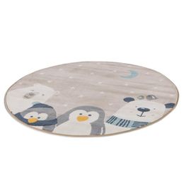 PRIMAFLOR-IDEEN IN TEXTIL Kinderteppich &raquo;COCOON - Sternenfreunde&laquo; rund 6 mm H&ouml;he Kurzflor, Motiv Tiere & Sterne grau,hellgrau,beige Oberfl&auml;che:...