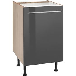 Optifit Unterschrank »Bern« 50 cm breit, mit 1 Tür mit höhenverstellbaren Füßen, mit Metallgriff grau Hochglanz/akaziefarben