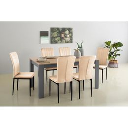Home Affaire Essgruppe &raquo;Bergamo Tisch St&uuml;hle Speisezimmer Bestseller&laquo; Set, 7 Stk. tlg. moderne 7-tlg Tischgruppe, Unser Bestpreis beige FSC -