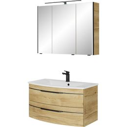 SAPHIR Badmöbel-Set »Serie 7045 2-teilig Mineralmarmor-Waschtisch mit LED-Spiegelschrank« Set, 2 Stk. tlg. Badezimmer-Set 93, 2 cm breit, inkl....
