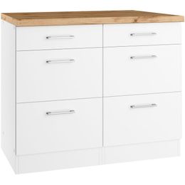 KOCHSTATION Unterschrank &raquo;KS-Milan&laquo; Auszugschrank 100 cm, matte oder hochgl&auml;nzende Fronten wei&szlig; Spanplatte
