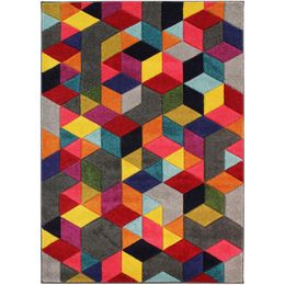 FLAIR RUGS Teppich &raquo;Dynamic&laquo; rechteckig 10 mm H&ouml;he fu&szlig;bodenheizungsgeeignet, Cube Muster, bunt, Wohnzimmer bunt Polypropylen