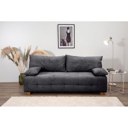 Collection AB Schlafsofa »Bella, B: 196 cm, Liegefl. 145x196 cm« mit Bettfunktion, Bettkasten & 2 Armlehnenkissen, Federkern anthrazit