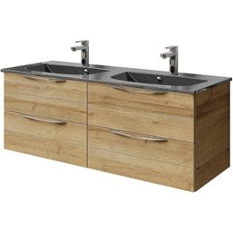 SAPHIR Waschtisch »Serie 6025 Mineralmarmor-Waschtisch mit Unterschrank, 132 cm breit« 2 Stk. tlg. Doppel-Waschplatz mit 4 Schubladen, hängend,...