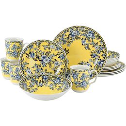 Creatable Kombiservice »Geschirr-Set Ming Flower« Service, traditionelle, fernöstliche Motive, 16 Teile, für 4 Personen blau/gelb