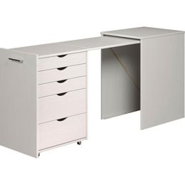 INTER-FURN Regal-Schreibtisch »Voltera« 1 Stk. tlg. kleiner Massivholz Schreibtisch, groß ausziehbar von 57 zu 164 cm Massivholz Kiefer, Weiß...