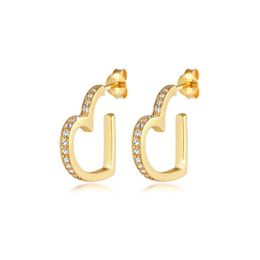Elli Premium Paar Ohrstecker &raquo;Creolen Herz Liebe 925 Silber, mit Kristallen von Swarovski &laquo; Gold onesize Romantische Herz Creolen Ohrringe f&uuml;r Damen