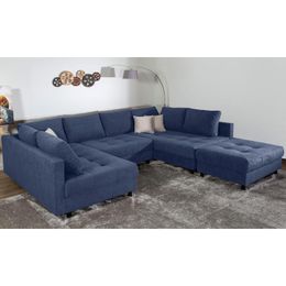 Collection AB Wohnlandschaft &raquo;Toni U-Form, B: 298 cm&laquo; mit Hocker & 3 Zierkissen, Federkern blau 100%Polyester