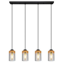 Globo LIGHTING Hängeleuchte »FINCA« E27 1 Stk. Hängelampe/Pendelleuchte/Holz/Glas rauchfarben/Höhe kürzbar schwarz