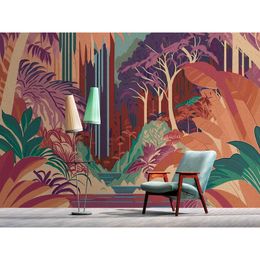 Livingwalls LIVING WALLS Vliestapete »Fototapete Dschungel bunt Violett Orange Tropisch« matt glatt Rot B/L: 2,7 m m x 4 m m
