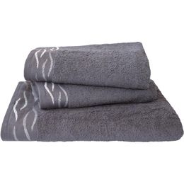 Dyckhoff Handtuch Set »Wave« Set 3 Stk. Frottier mit Jacquard-Bordüre;4 Handtücher (50x100cm), 2 Duschtücher (70x140cm) grau Obermaterial: 100%...